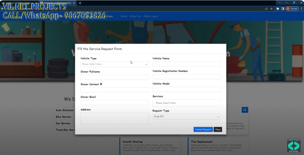 On-Road Vehicle Service Management System Project In PHP