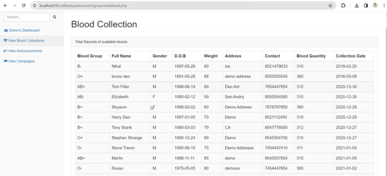 Online Blood Bank Management System Project In PHP & MySQL