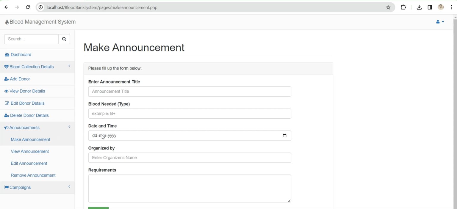 Online Blood Bank Management System Project In PHP & MySQL